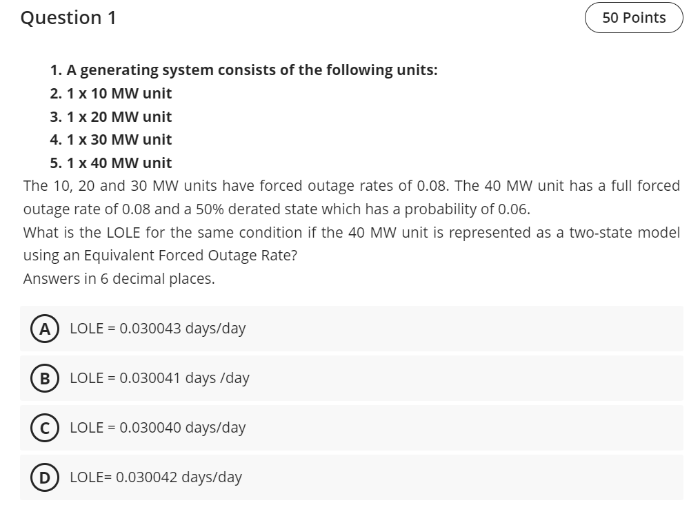 Solved 1. A generating system consists of the following | Chegg.com