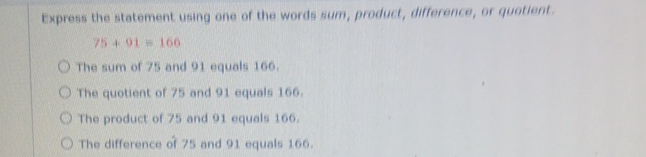 Express the statement using one of the words sum, | Chegg.com