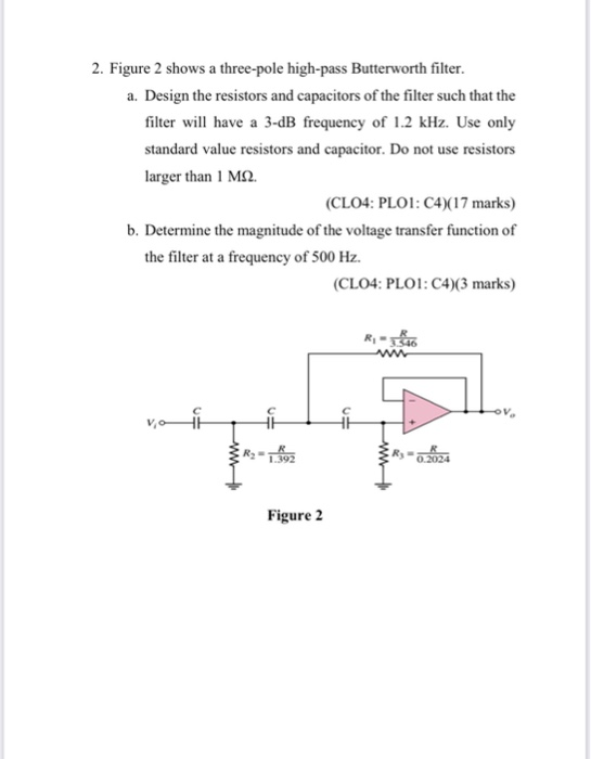 Solved 2. Figure 2 shows a three-pole high-pass Butterworth | Chegg.com