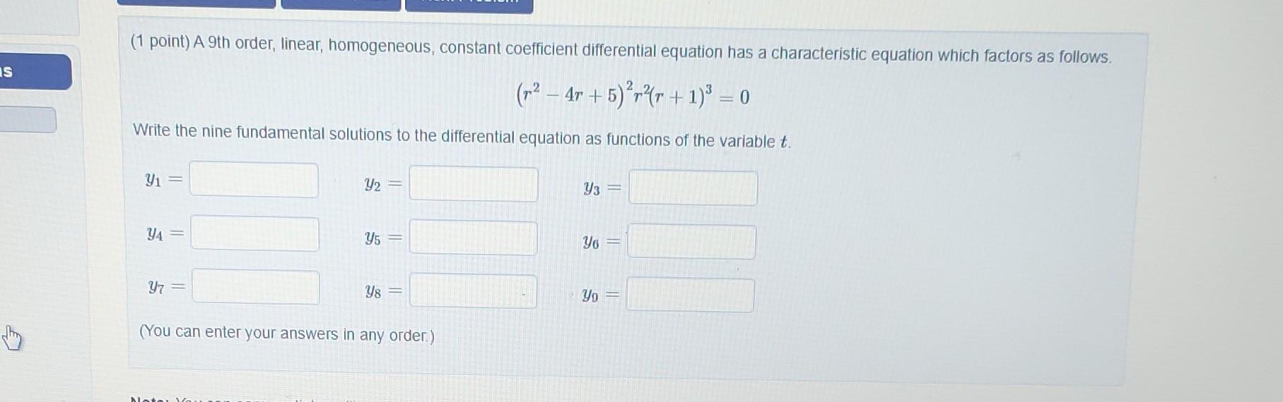 Solved 1 Point A 9th Order Linear Homogeneous Constant