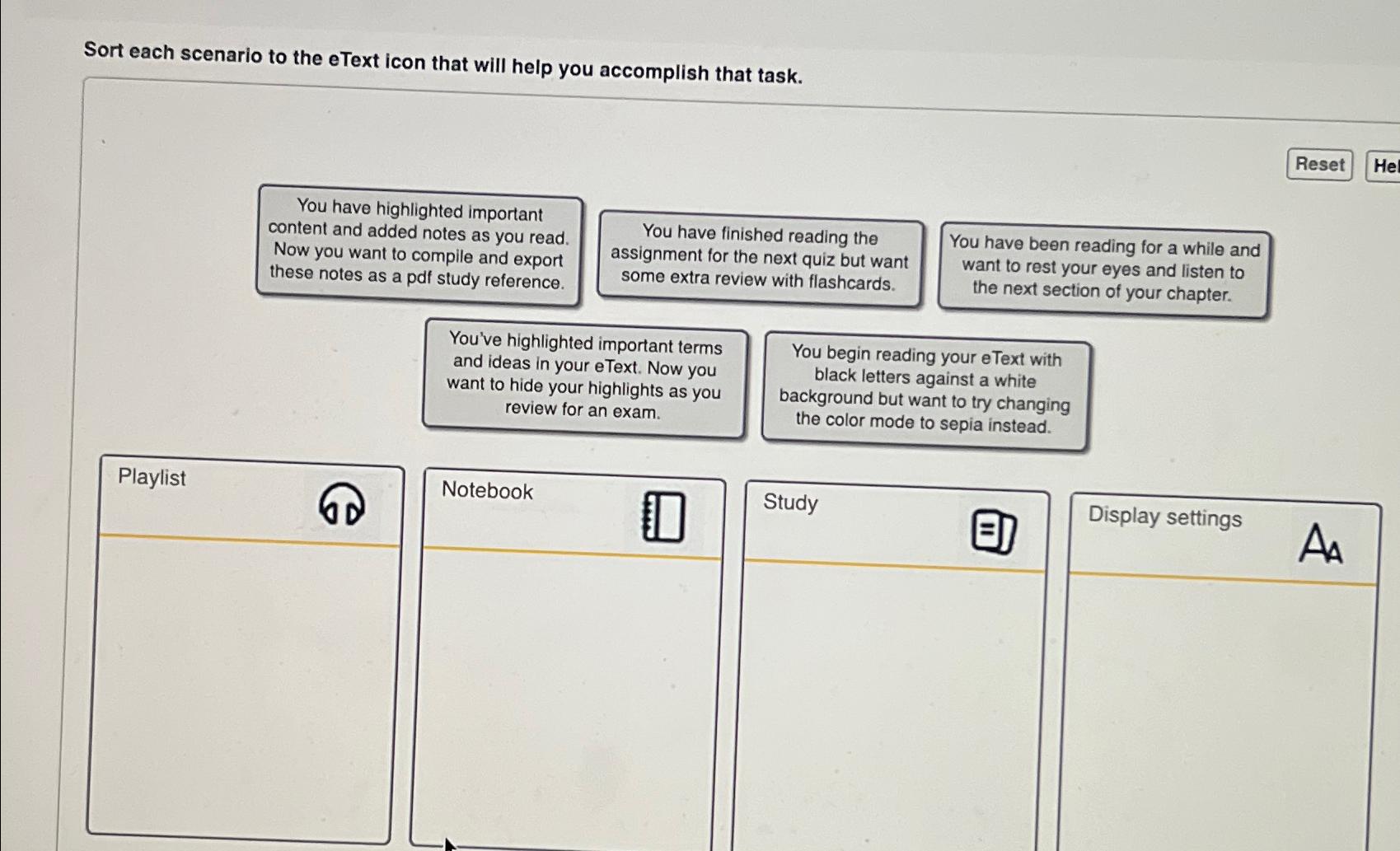 Solved Sort each scenario to the eText icon that will help | Chegg.com