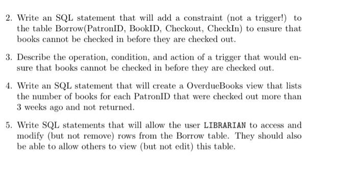 Solved 2 Write An Sql Statement That Will Add A Constraint