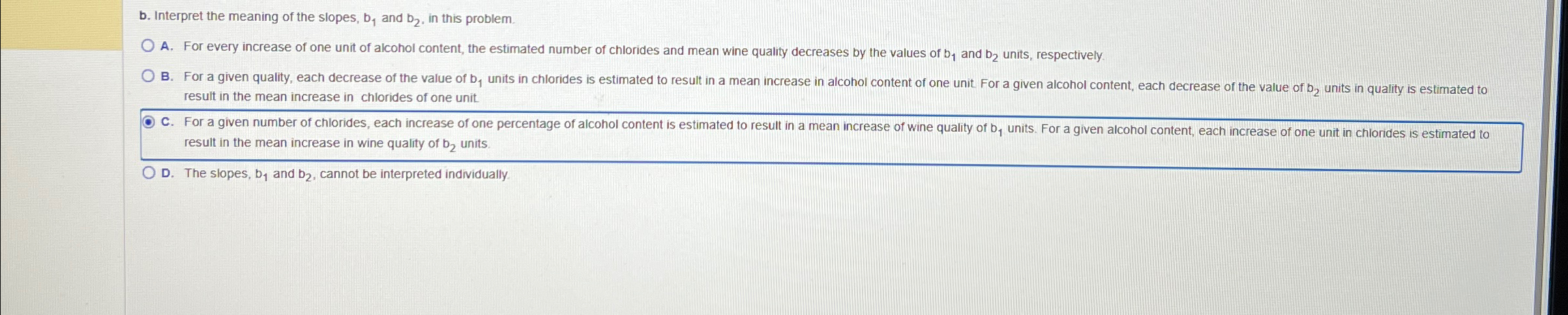 Solved b. ﻿Interpret the meaning of the slopes, b1 ﻿and b2, | Chegg.com