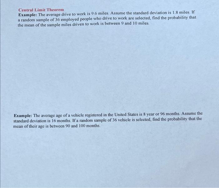 Solved Central Limit Theorem Example: The average drive to | Chegg.com