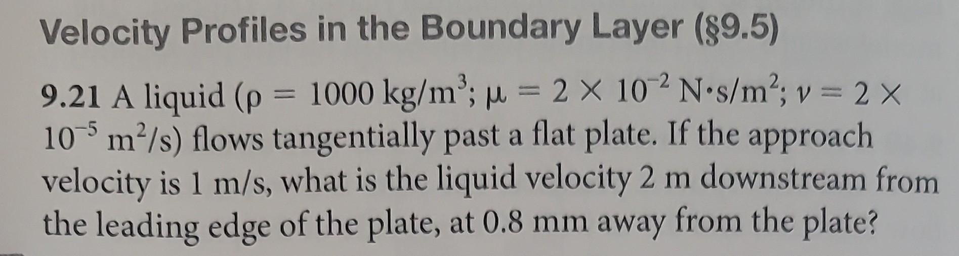 Solved Velocity Profiles in the Boundary Layer (§9.5) 9.21 A | Chegg.com