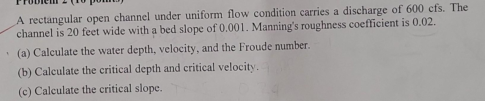 Solved A rectangular open channel under uniform flow | Chegg.com