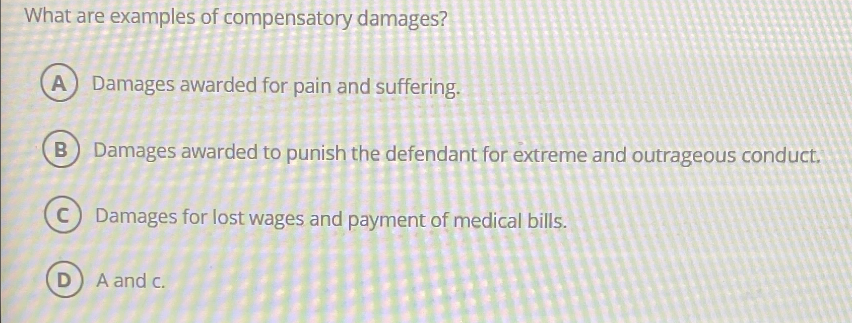 Solved What are examples of compensatory damages?Damages | Chegg.com