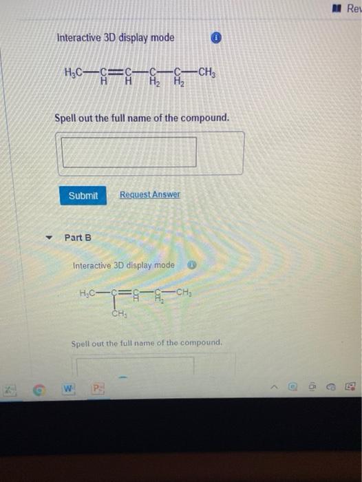 Solved Re Interactive 3D display mode H3C-C=C-C-C-CHş H H H | Chegg.com