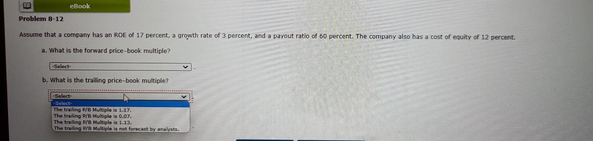 Solved Problem 8-12 a. What is the forward price-book | Chegg.com