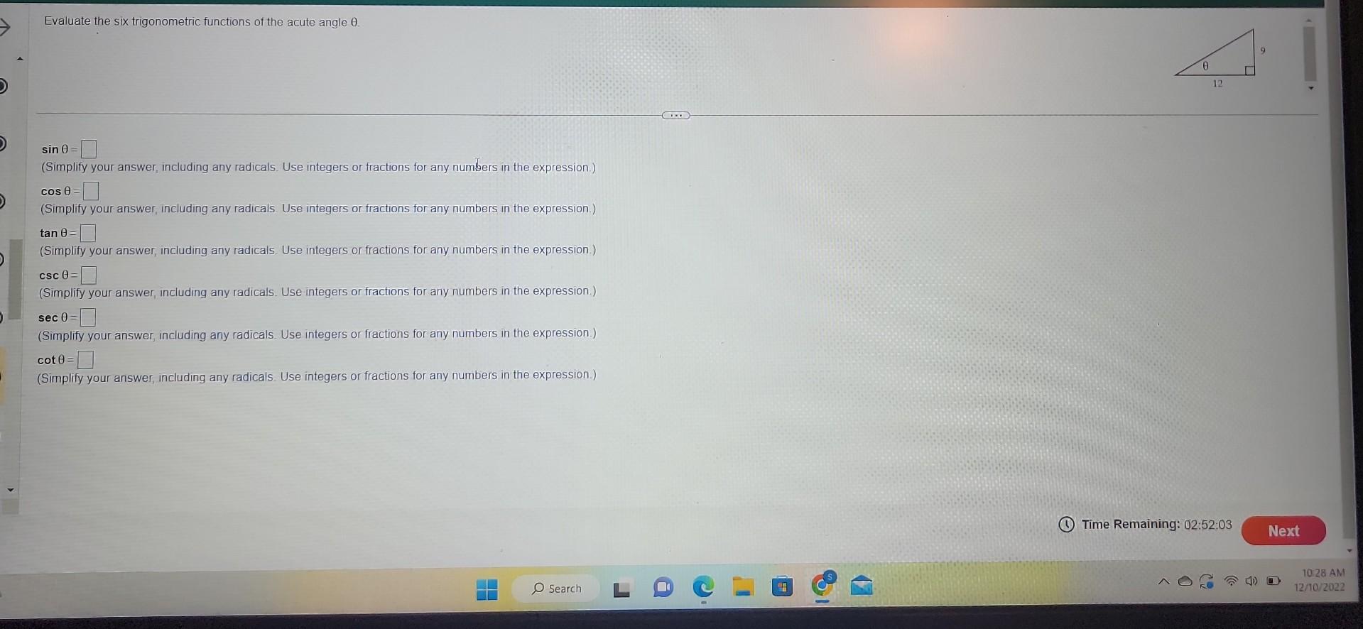 Solved Evaluate the six trigonometric functions of the acute | Chegg.com