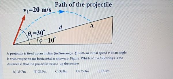 Solved Path of the projectile v;=20 m/s d A =30° Tº=10° A | Chegg.com