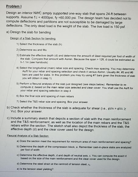 Solved Problem Design an interior NWC simply supported | Chegg.com