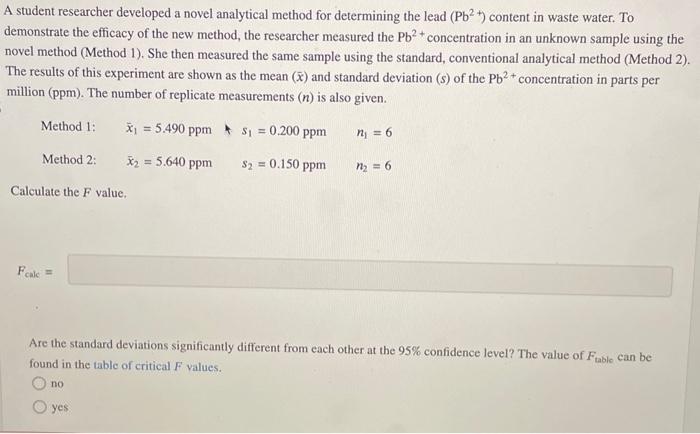 A student researcher developed a novel analytical | Chegg.com