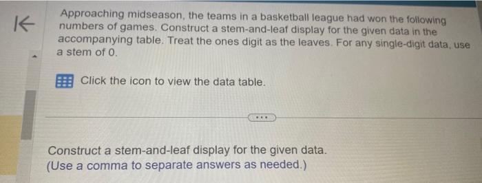 Solved make stem and leaf display for this data. treat ones | Chegg.com