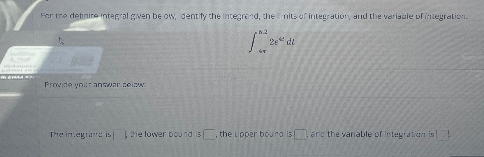 For the definite integral given below, identify the | Chegg.com
