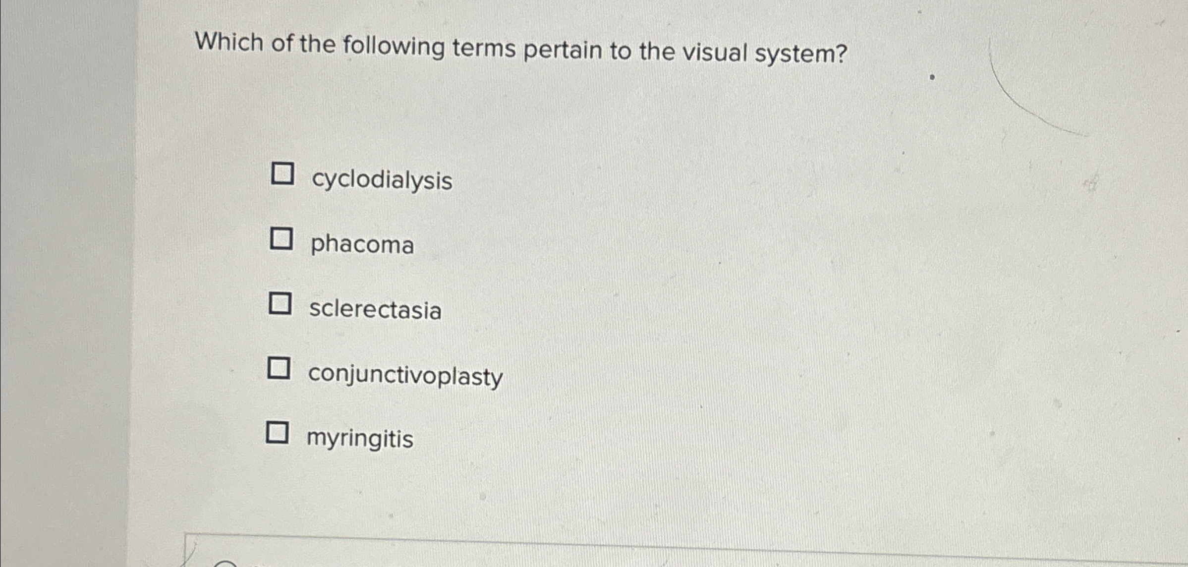 Solved Which of the following terms pertain to the visual | Chegg.com