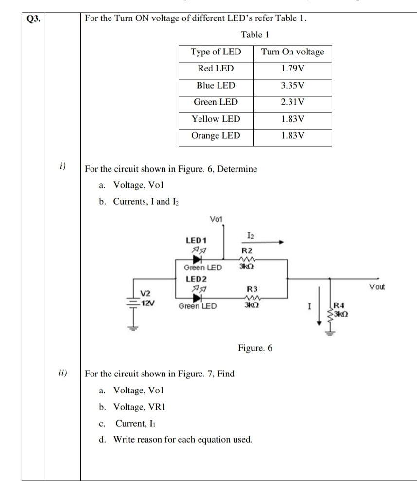 Solved Q3. For the Turn ON voltage of different LED's refer | Chegg.com
