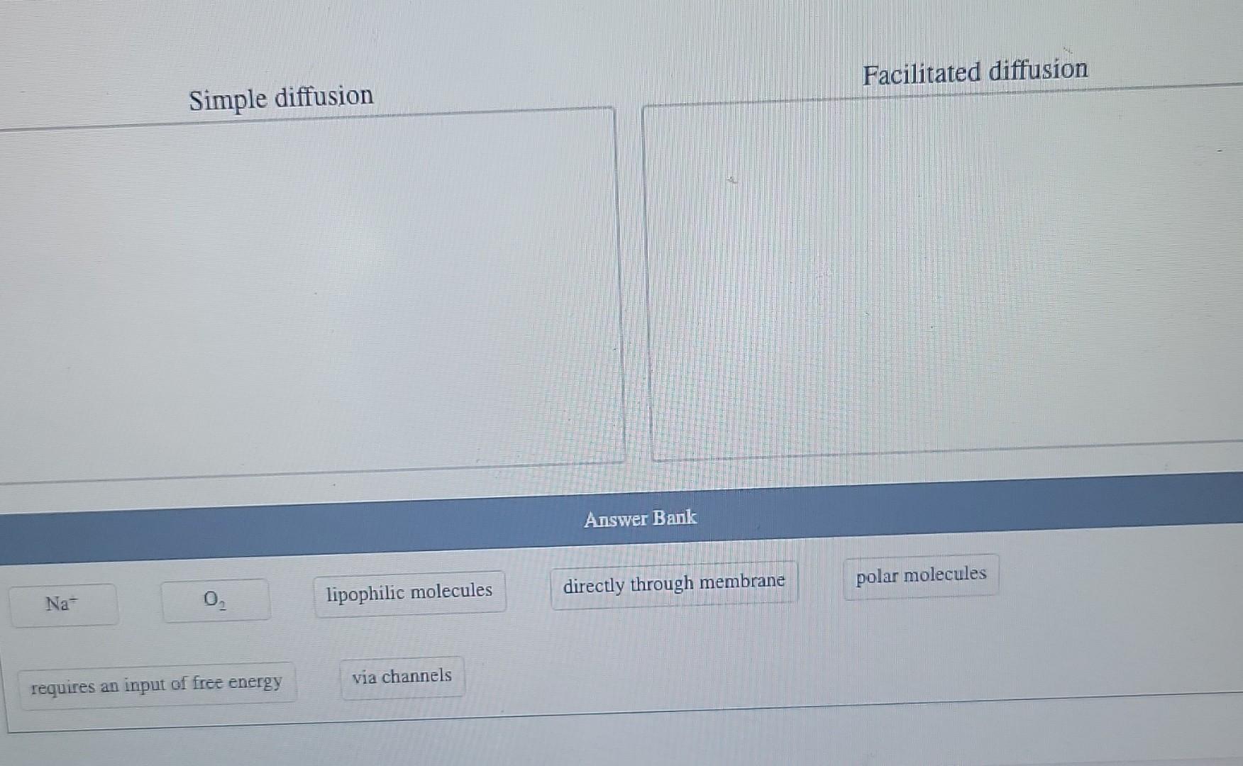 Solved Simple diffusion Facilitated diffusion Answer Bank | Chegg.com
