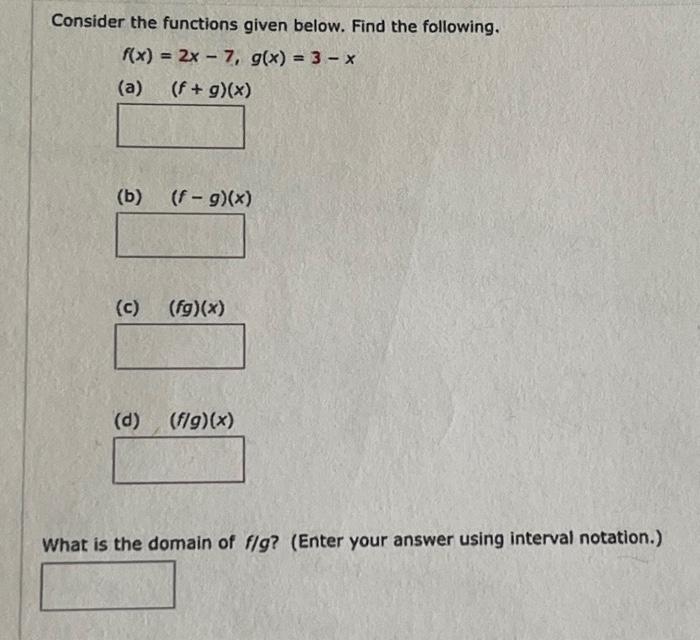 Solved Consider the functions given below. Find the | Chegg.com