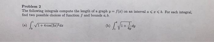 Solved Problem 2 The following integrals compute the length | Chegg.com