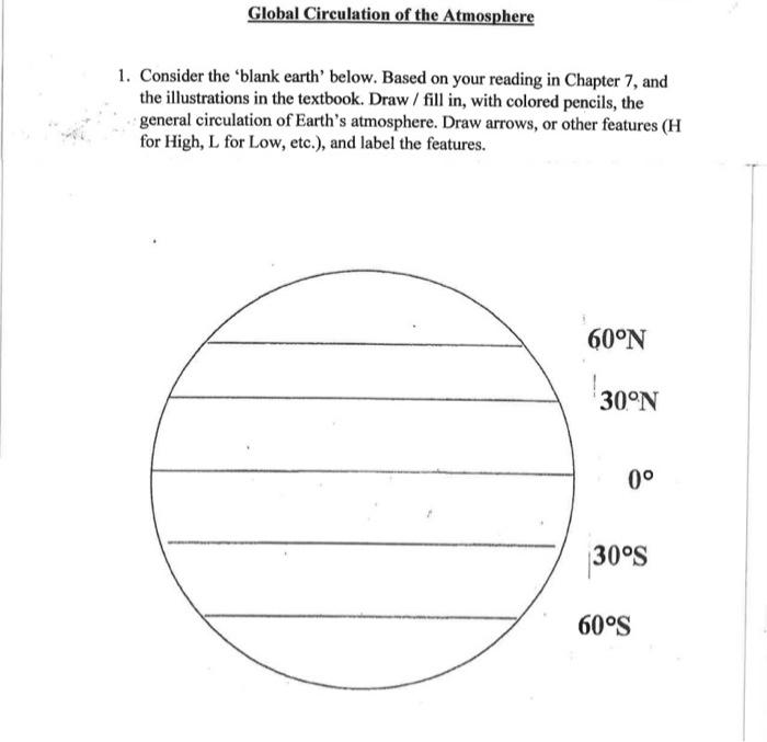 Solved Global Circulation of the Atmosphere 1. Consider the | Chegg.com
