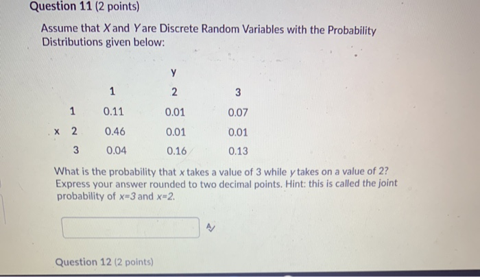 Solved Question 11 (2 points) Assume that X and Yare | Chegg.com