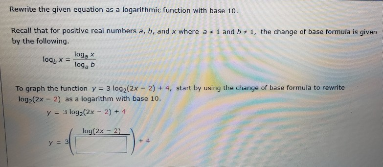 Solved Graph the logarithmic function. y = 3 log2(2x - 2) + | Chegg.com