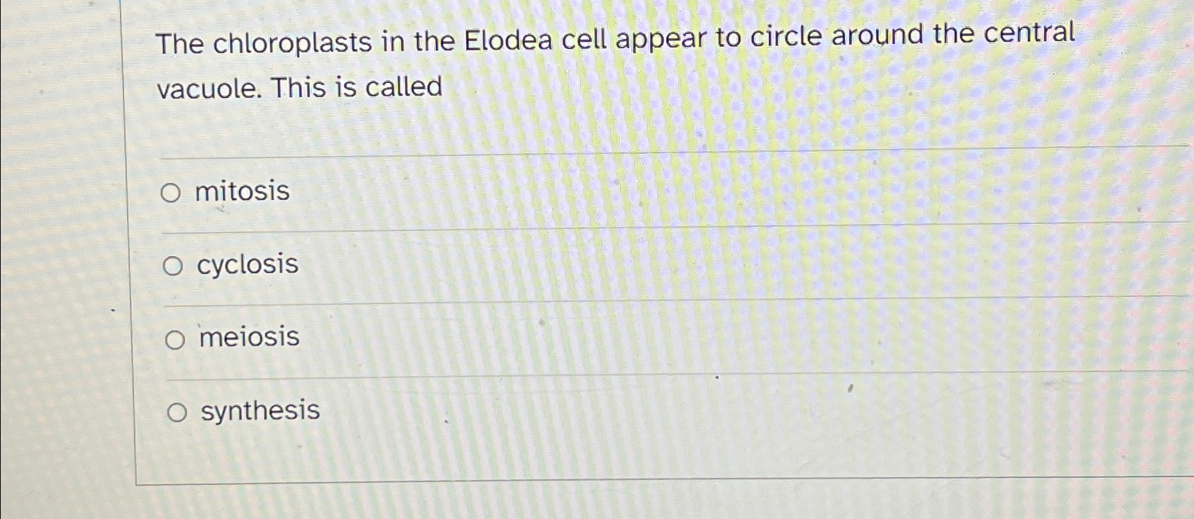 Solved The chloroplasts in the Elodea cell appear to circle | Chegg.com