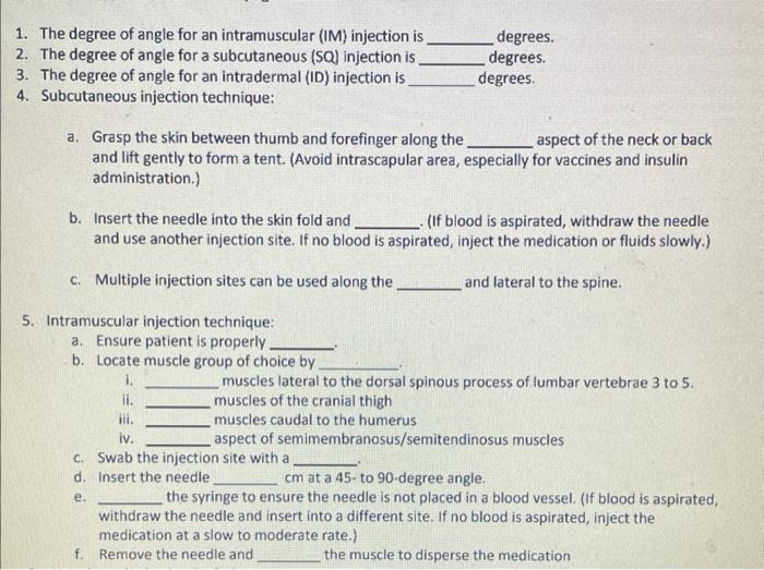 1. The degree of angle for an intramuscular (IM) | Chegg.com