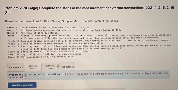 Solved problem 2-7A completw the steps in the measurement of | Chegg.com