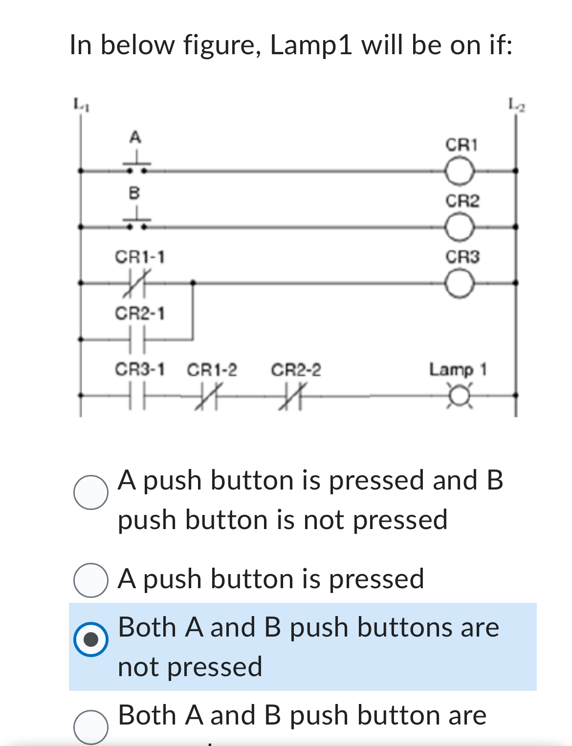 Solved In below figure, Lamp1 ﻿will be on if:A push button | Chegg.com