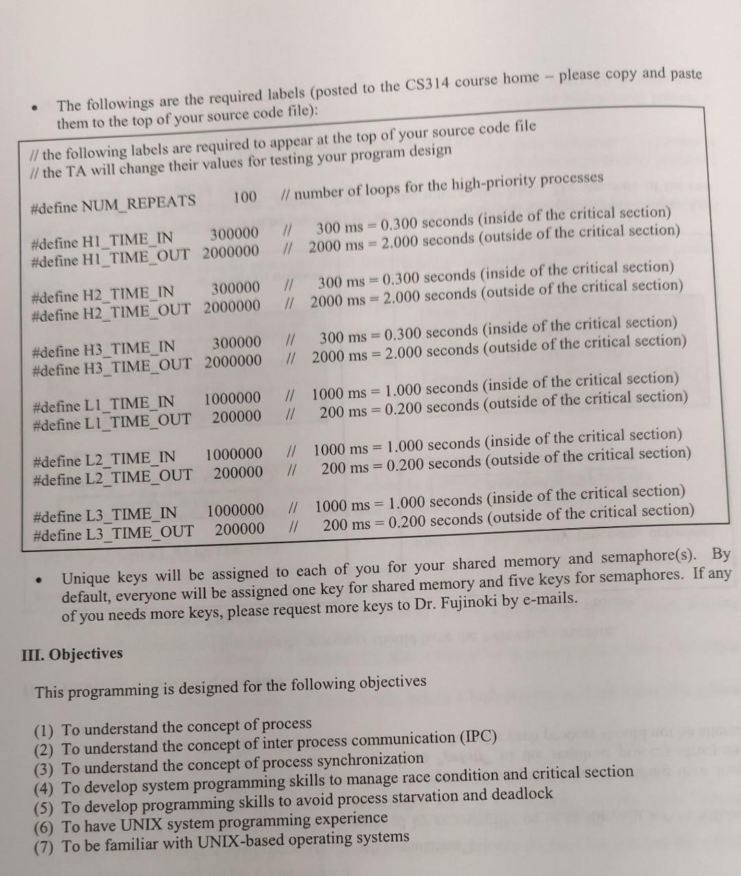 CS314-001 Operating Systems, Spring 2022 Project #2 | Chegg.com