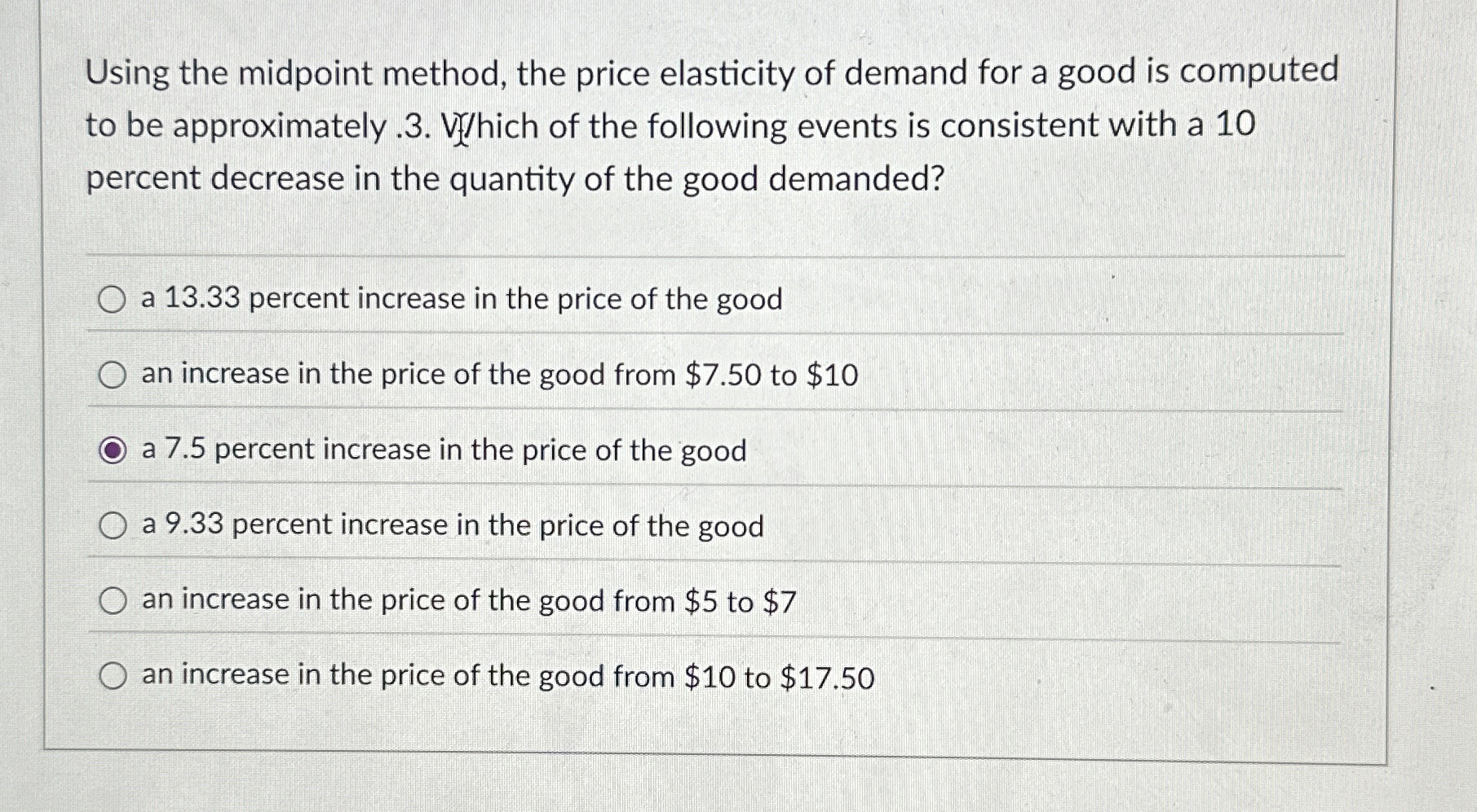 Solved Using the midpoint method, the price elasticity of | Chegg.com