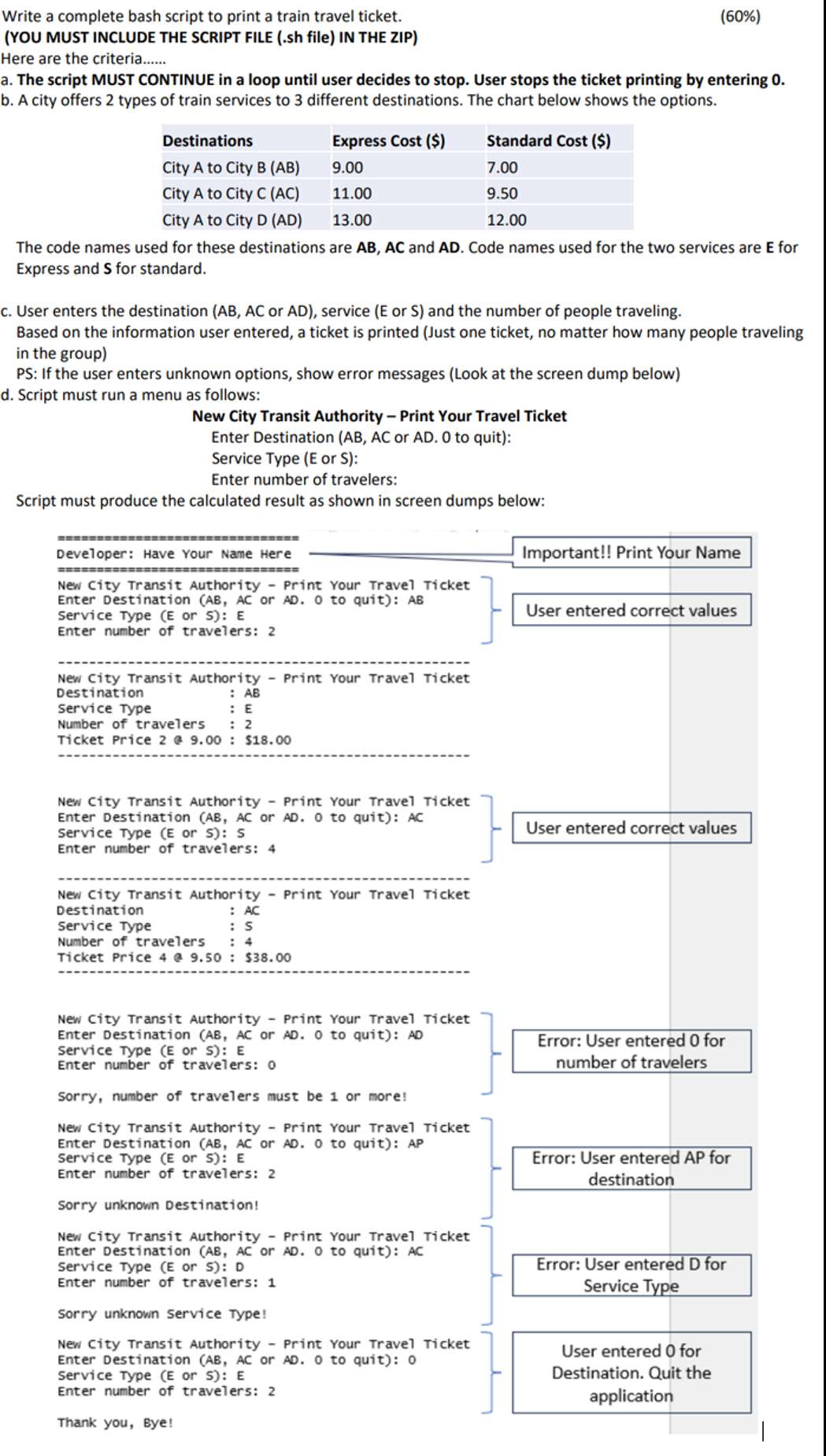 Solved Write a complete bash script to print a train travel | Chegg.com