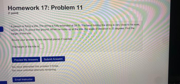 Solved Homework 17: Problem 11 (1 point) A person is flying | Chegg.com