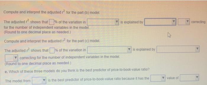Solved drop down box options are (Price/Book Value Ratio, | Chegg.com