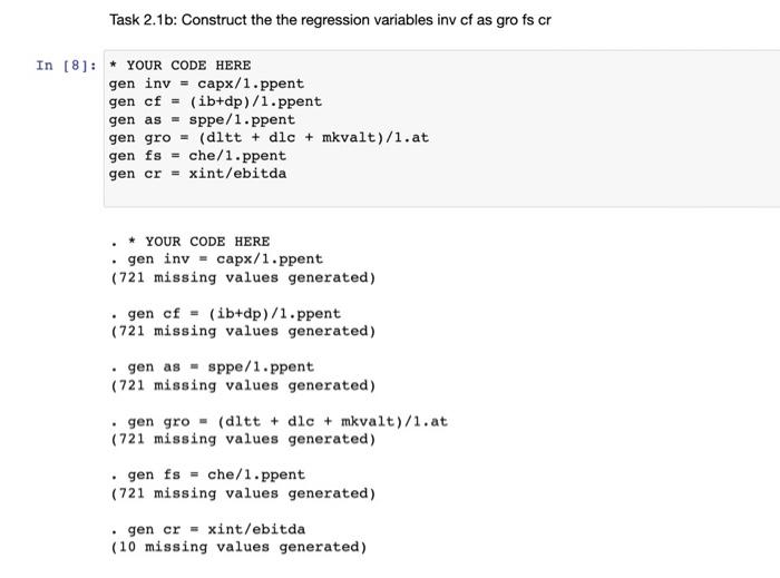 Solved ***Construct the the regression variables inv cf as | Chegg.com