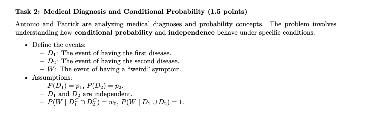 Solved Task 2: Medical Diagnosis and Conditional Probability | Chegg.com