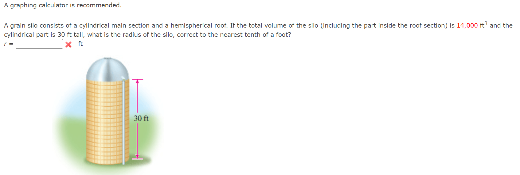 Solved A graphing calculator is recommended.A grain silo | Chegg.com
