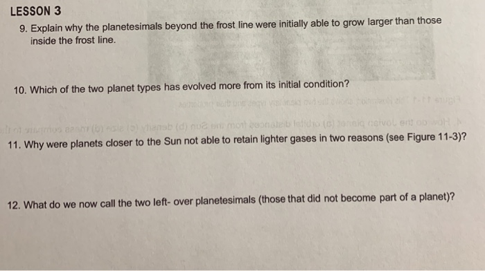 Solved LESSON 3 9. Explain why the planetesimals beyond the | Chegg.com
