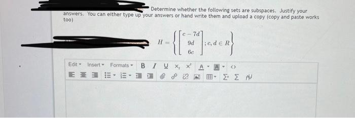 Solved Determine Whether The Following Sets Are Subspaces