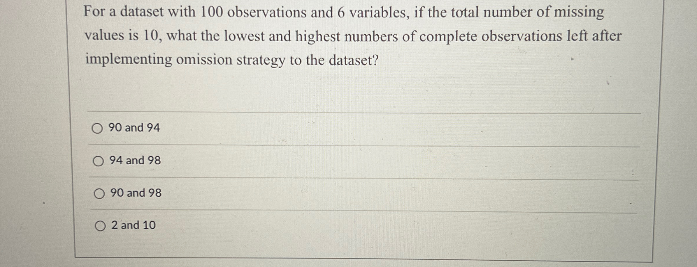Solved For a dataset with 100 ﻿observations and 6 | Chegg.com