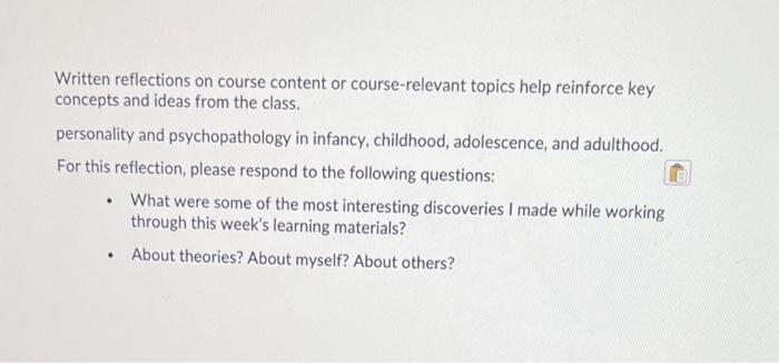 Written reflections on course content or | Chegg.com