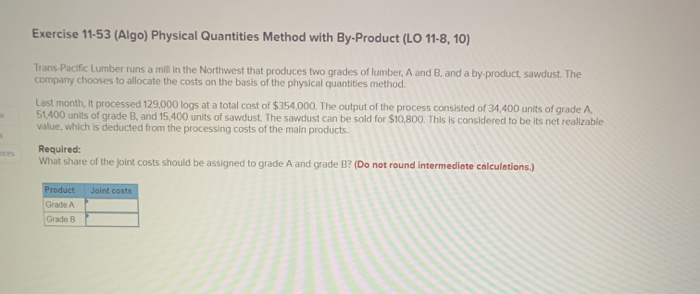 Solved Exercise 11-53 (Algo) Physical Quantities Method with | Chegg.com