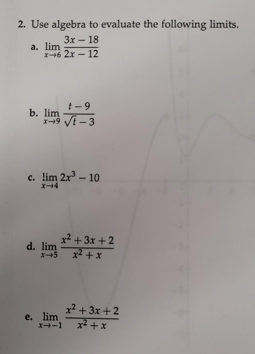 Solved 2. Use algebra to evaluate the following limits. a. | Chegg.com
