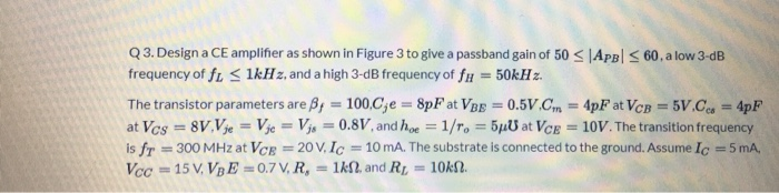 Solved Q3. Design a CE amplifier as shown in Figure 3 to | Chegg.com
