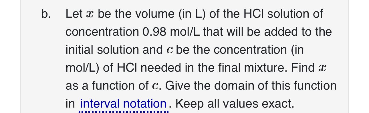 Solved b. ﻿Let x ﻿be the volume (in L ) ﻿of the HCl | Chegg.com