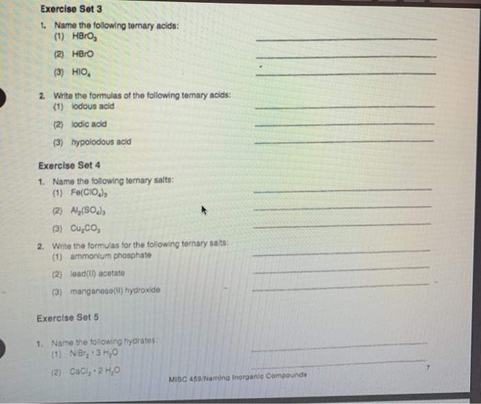 Solved Exercise Set 3 1. Name the following ternary acids: | Chegg.com