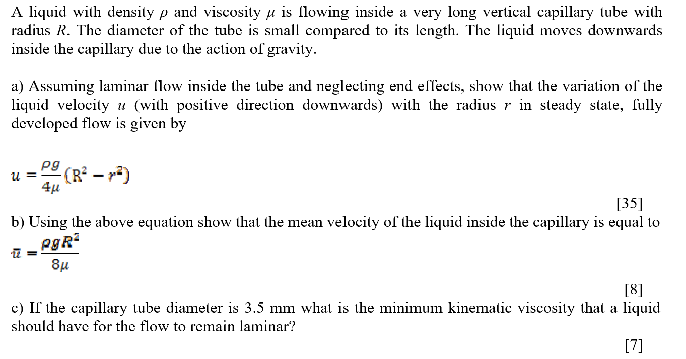 Solved A liquid with density \rho and viscosity \mu is | Chegg.com