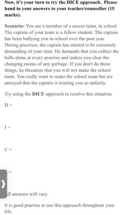 Solved Now, it's your turn to try the DICE approach. Please | Chegg.com